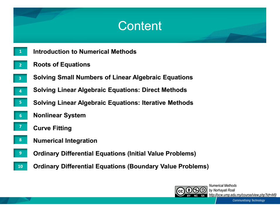 Course Numerical Methods Course Numerical Methods